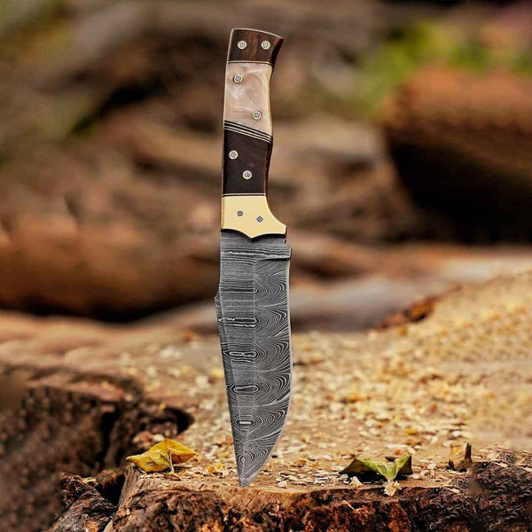 Hand Forged Damascus Steel Hunting Knife with Leather Sheath | Georgian Blades