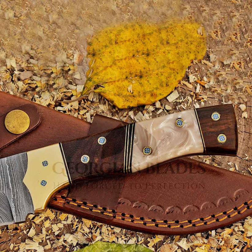 Hand Forged Damascus Steel Hunting Knife with Leather Sheath | Georgian Blades