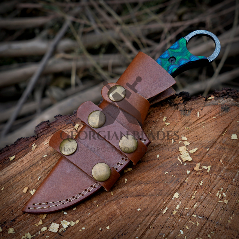 Mystic Blade - Hand-Forged 9" Damascus Steel Hunting Knife with Colore ...