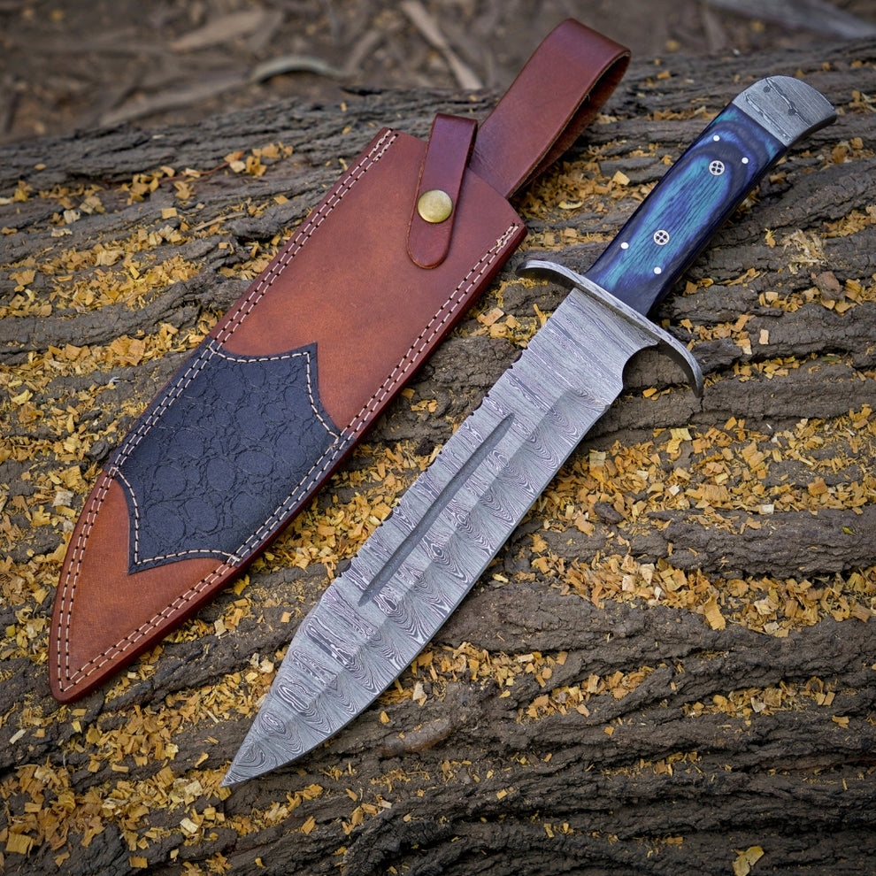 River Runner: 15" Handmade Damascus Steel Bowie Knife- Full Tang - Col – Georgian Blades