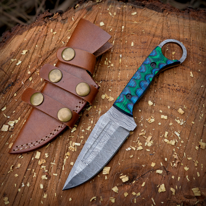 Mystic Blade - Hand-Forged 9" Damascus Steel Hunting Knife with Colore ...