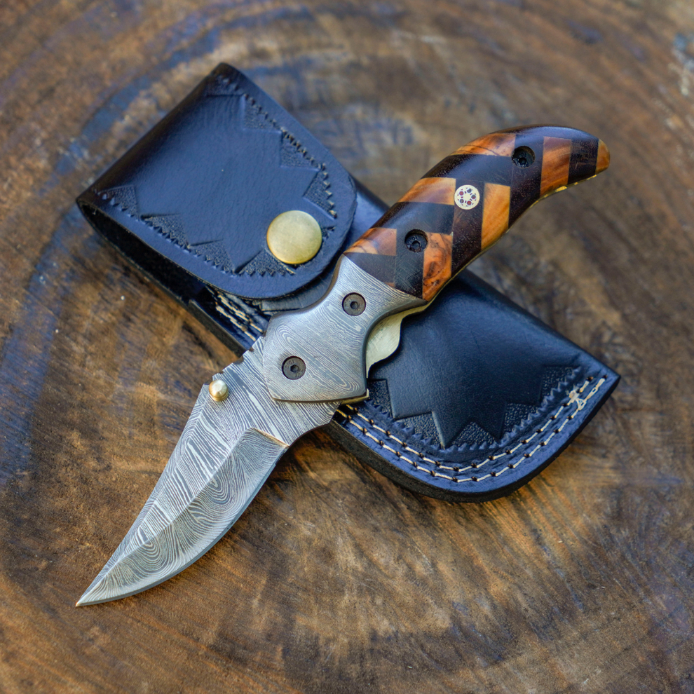 Kit Carson - 7 inches Custom Hand Forged Damascus Folding Knife Damasc ...