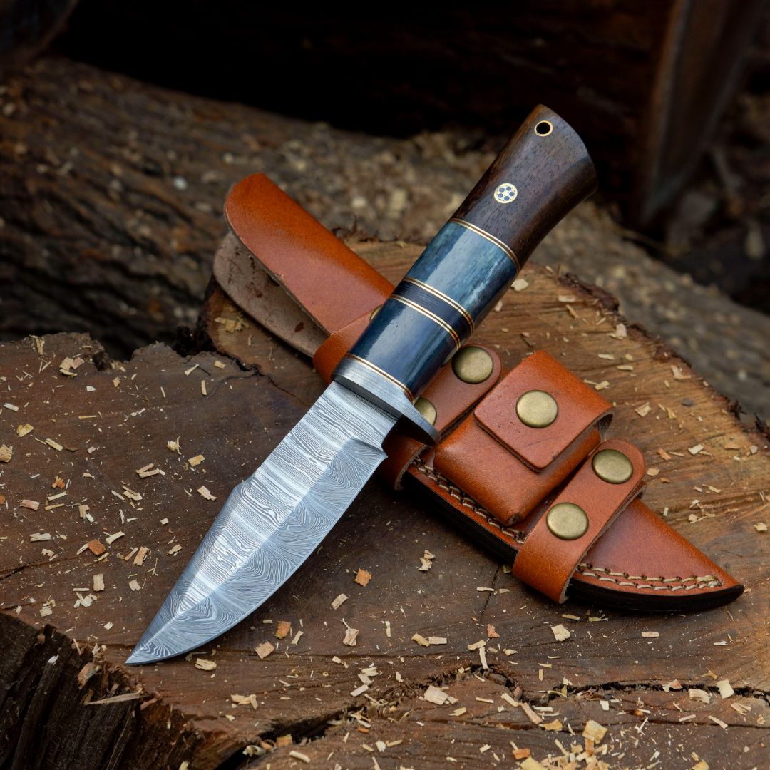 Nature's Bladebearer - 10" Hand Forged Damascus Hunting Knife with Lea ...