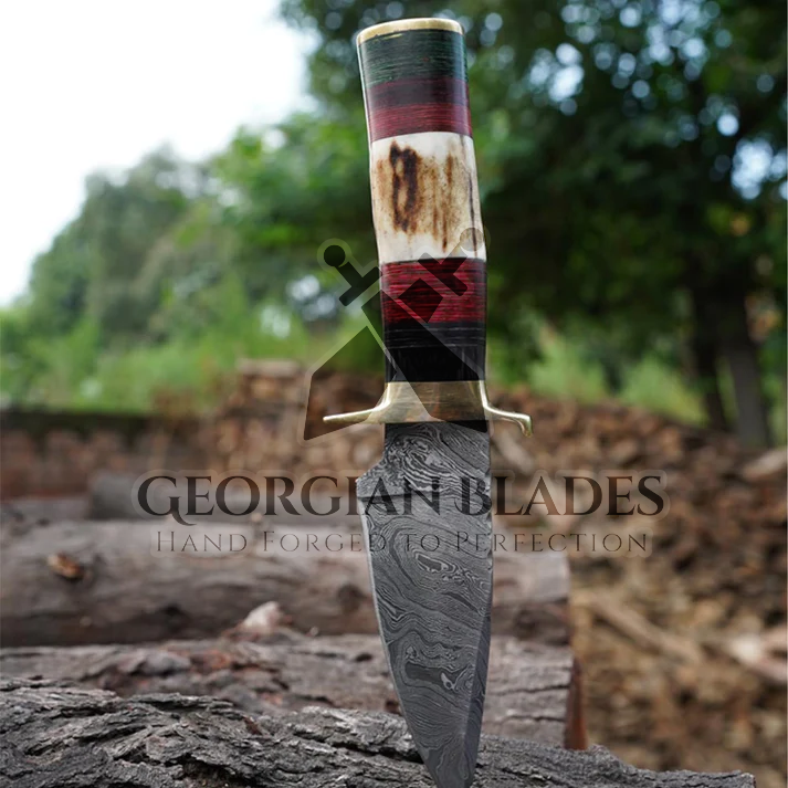 Hand Forged Drop Point Hunting Knife with Stag Horn Handle | Georgian ...