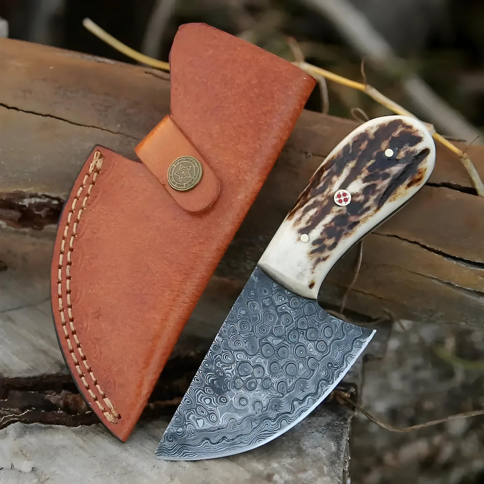 Hand-Forged Damascus Steel Blade Skinning Knife – Perfect for Outdoor ...