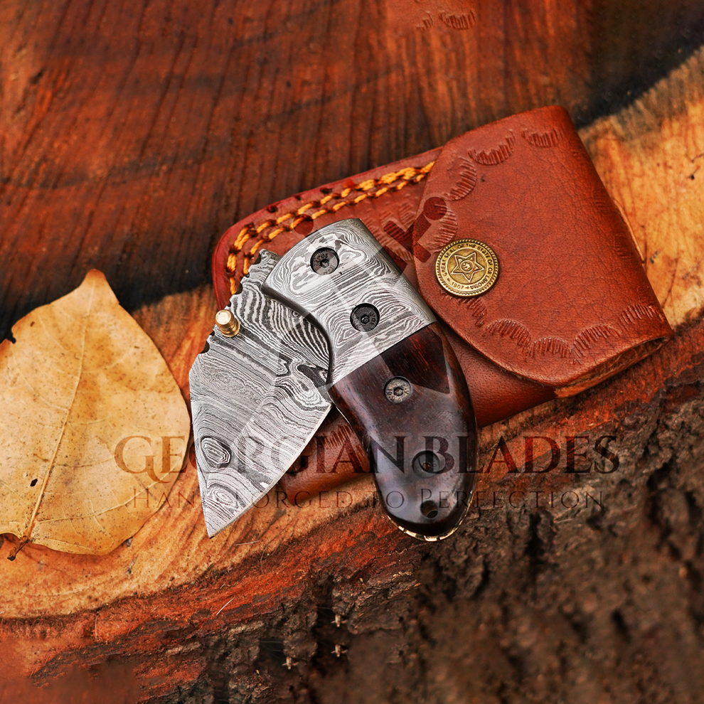 Hand Forged Mini Folding Knife with Rosewood | Georgian Blades