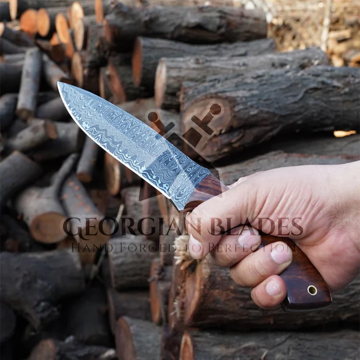 Hand Forged Drop Point Hunting Knife with Leather Sheath | Georgian Blades