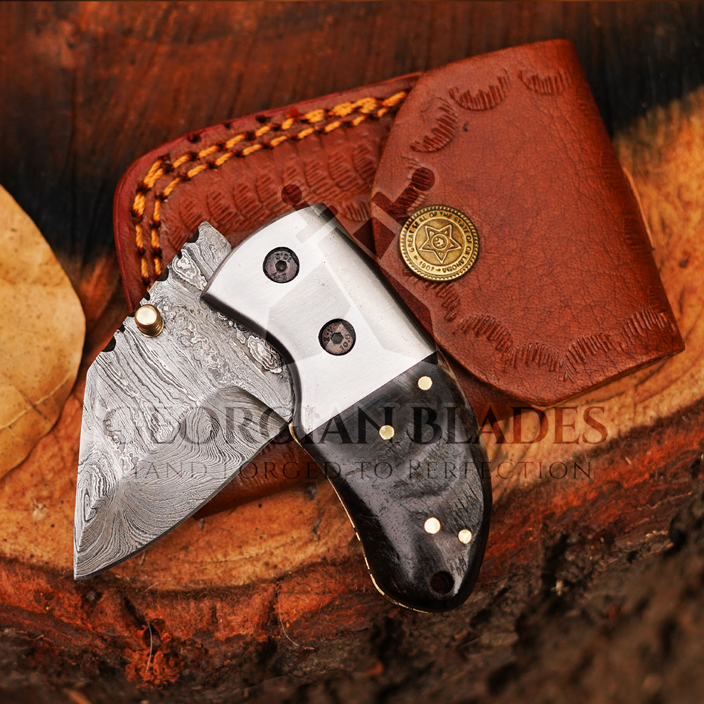 Tiny Torque - 5.5 inch Hand Forged Mini Folding Knife with Leather ...