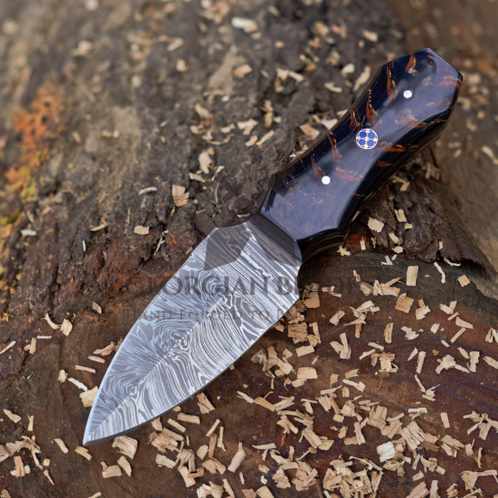 Pine Ridge - 6 - inch Damascus Steel Field Knife with Epoxy Pine Cone ...