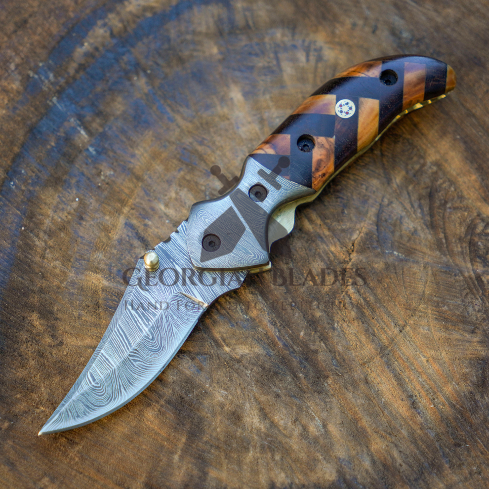 Kit Carson - 7 inches Custom Hand Forged Damascus Folding Knife Damasc ...