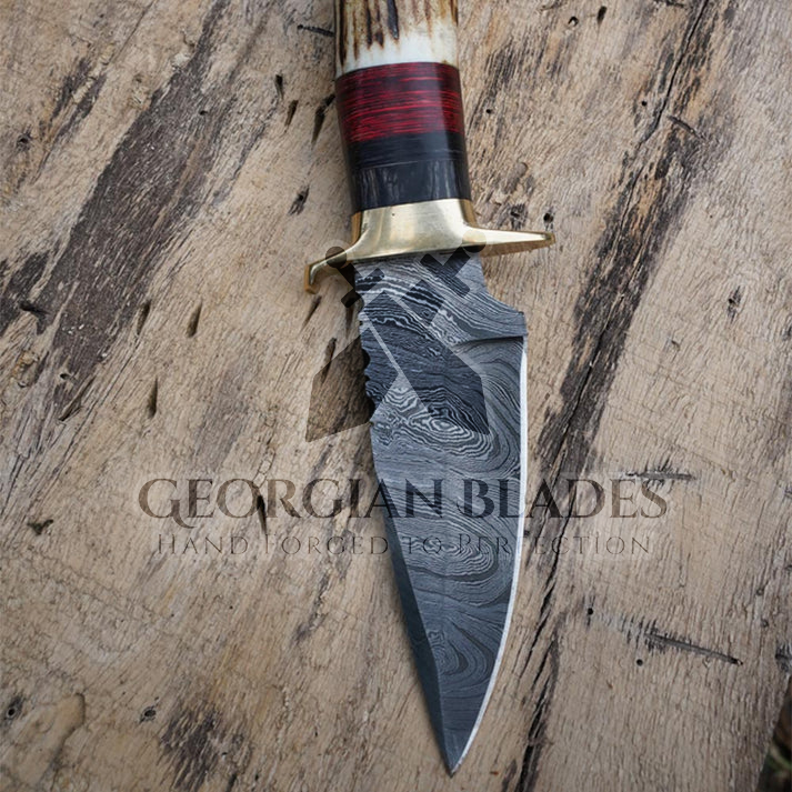 Hand Forged Drop Point Hunting Knife with Stag Horn Handle | Georgian ...