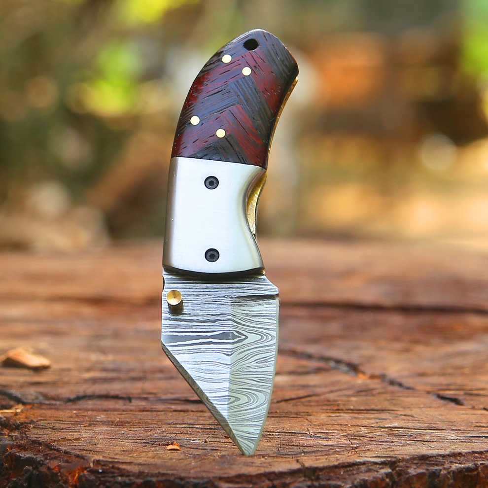 Mini Marvel - 5.5" Hand Forged Mini Pocket Knife with Leather Sheath ...