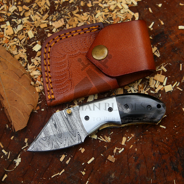 Tiny Torque - 5 inch Hand Forged Mini Folding Knife with Leather Sheath ...