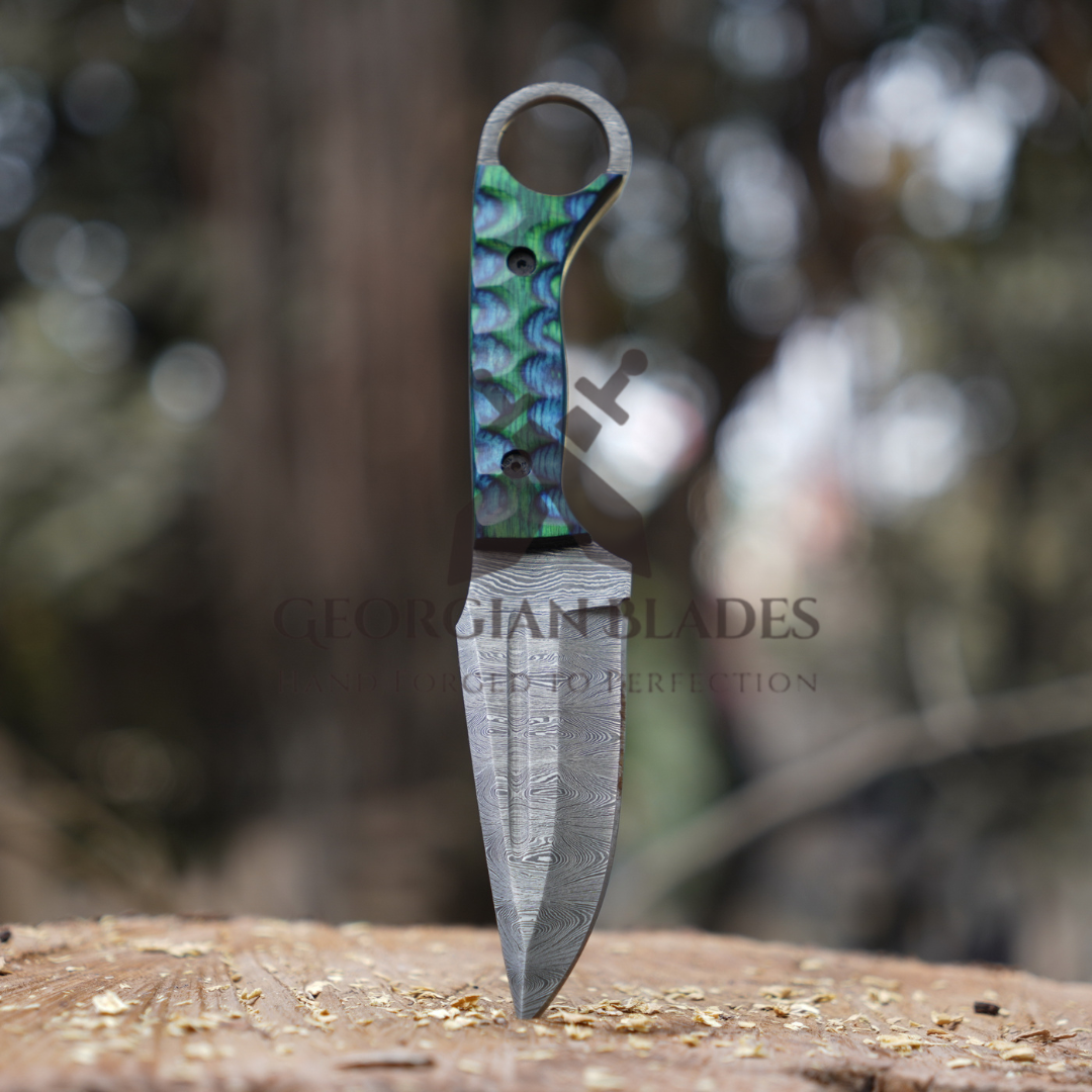 Mystic Blade - Hand-Forged 9" Damascus Steel Hunting Knife with Colore ...