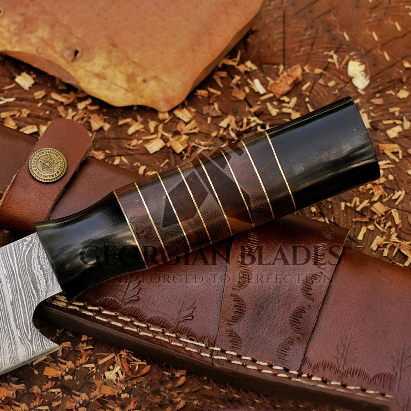 Wilderness Wanderer: 13" Handmade Damascus Chef Knife Buffalo Horn Han ...