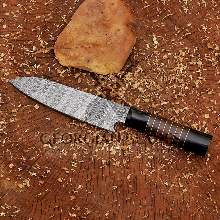 Wilderness Wanderer: 13" Handmade Damascus Chef Knife Buffalo Horn Han ...