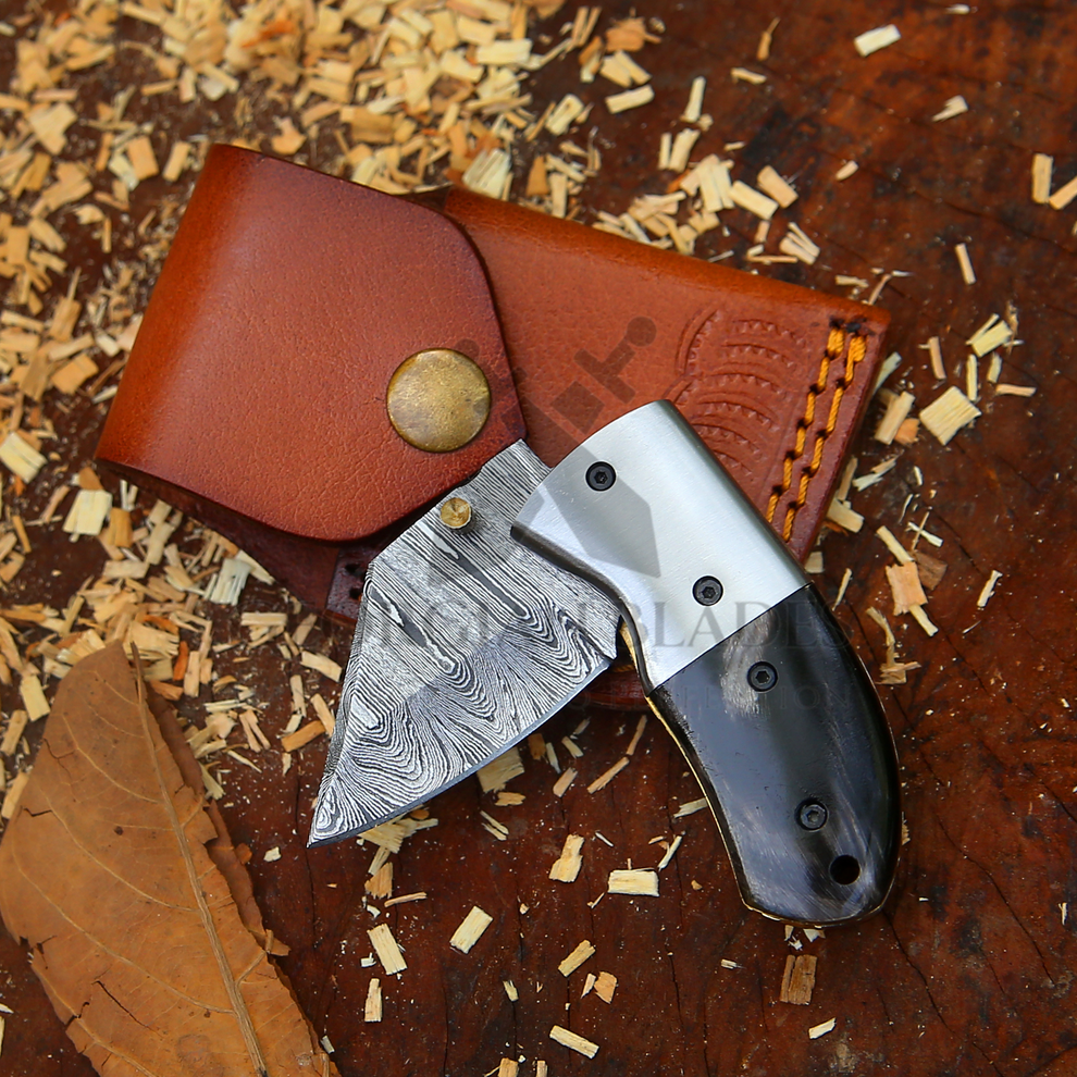 Tiny Torque - 5 inch Hand Forged Mini Folding Knife with Leather Sheath ...