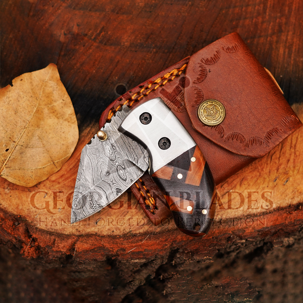Mini Marvel - 5.5" Hand Forged Mini Pocket Knife with Leather Sheath ...