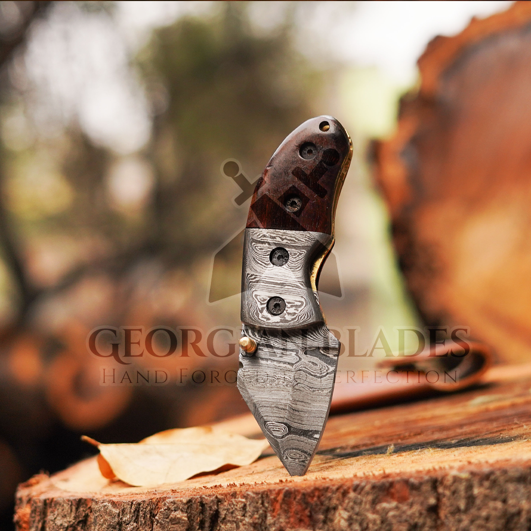 Hand Forged Mini Folding Knife with Rosewood | Georgian Blades