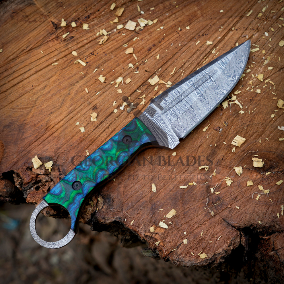 Mystic Blade - Hand-Forged 9" Damascus Steel Hunting Knife with Colore ...