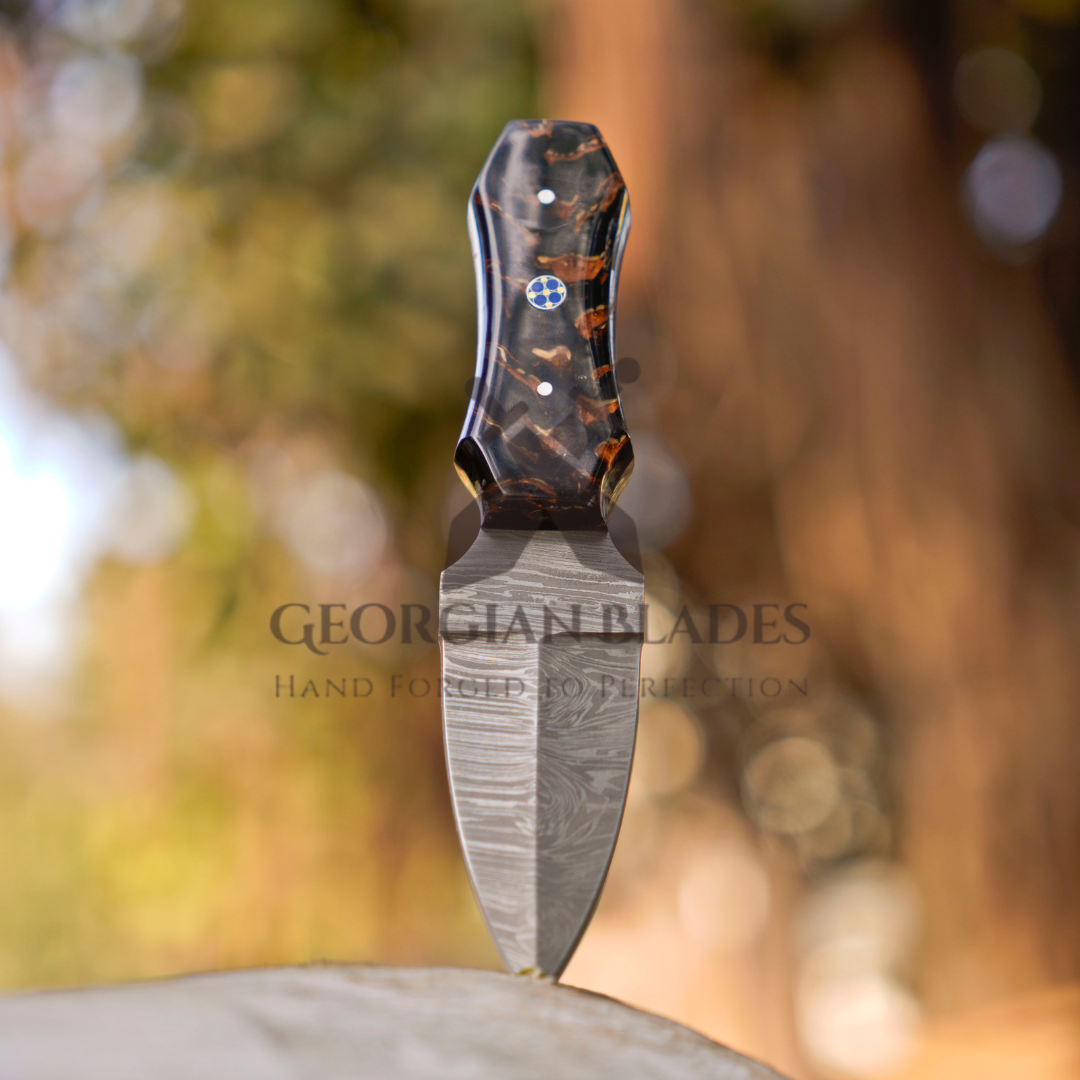 Pine Ridge - 6 - inch Damascus Steel Field Knife with Epoxy Pine Cone ...