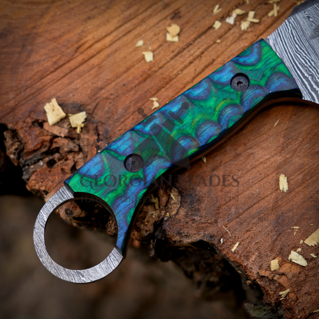 Mystic Blade - Hand-Forged 9" Damascus Steel Hunting Knife with Colore ...