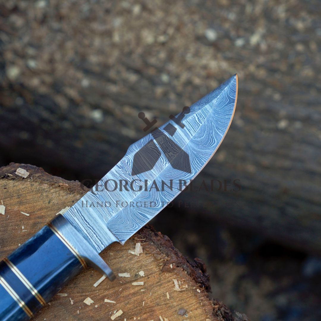 Nature's Bladebearer - 10" Hand Forged Damascus Hunting Knife with Lea ...