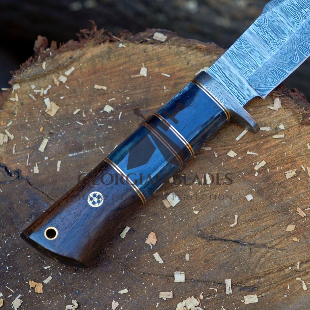 Nature's Bladebearer - 10" Hand Forged Damascus Hunting Knife with Lea ...