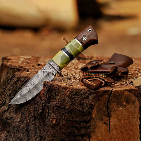 Nature's Bladebearer - 10" Hand Forged Damascus Hunting Knife with Lea ...