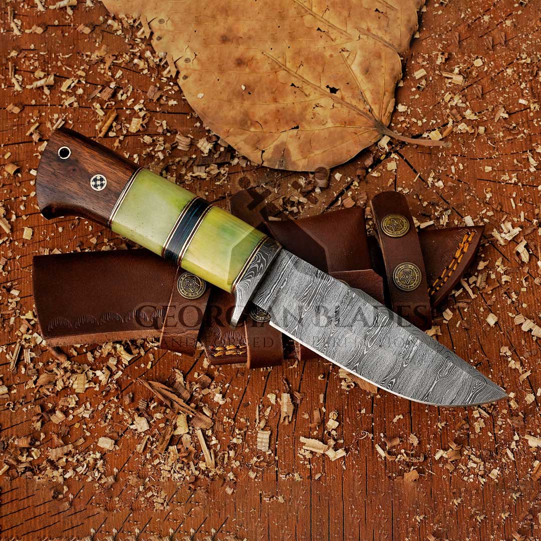 Nature's Bladebearer - 10" Hand Forged Damascus Hunting Knife with Lea ...