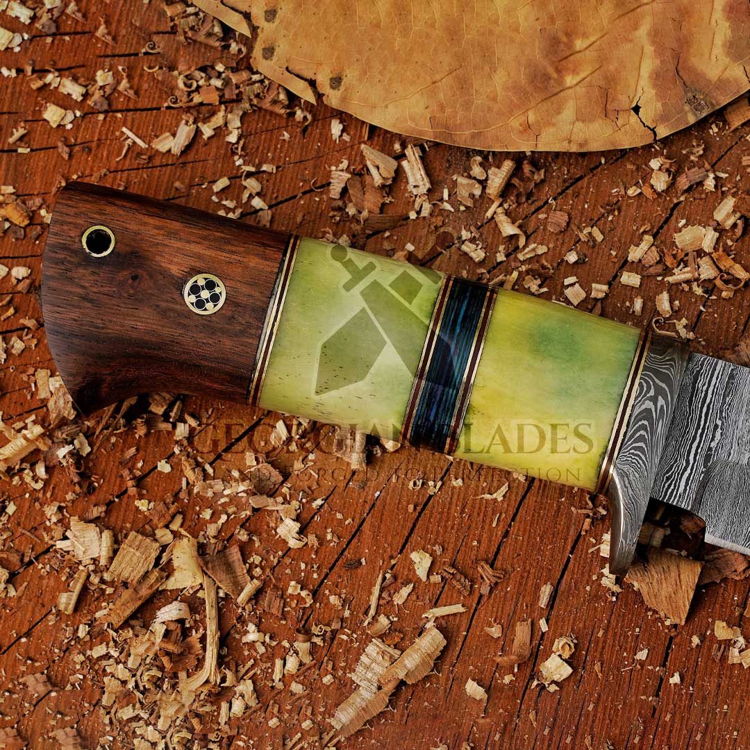 Nature's Bladebearer - 10" Hand Forged Damascus Hunting Knife with Lea ...