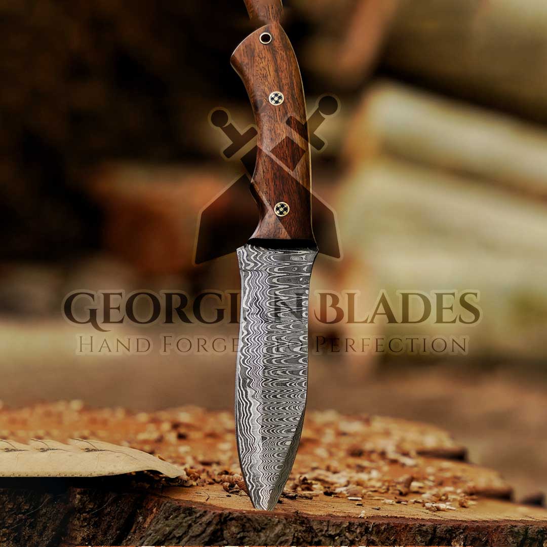 Hand Forged Drop Point Hunting Knife with Leather Sheath | Georgian Blades