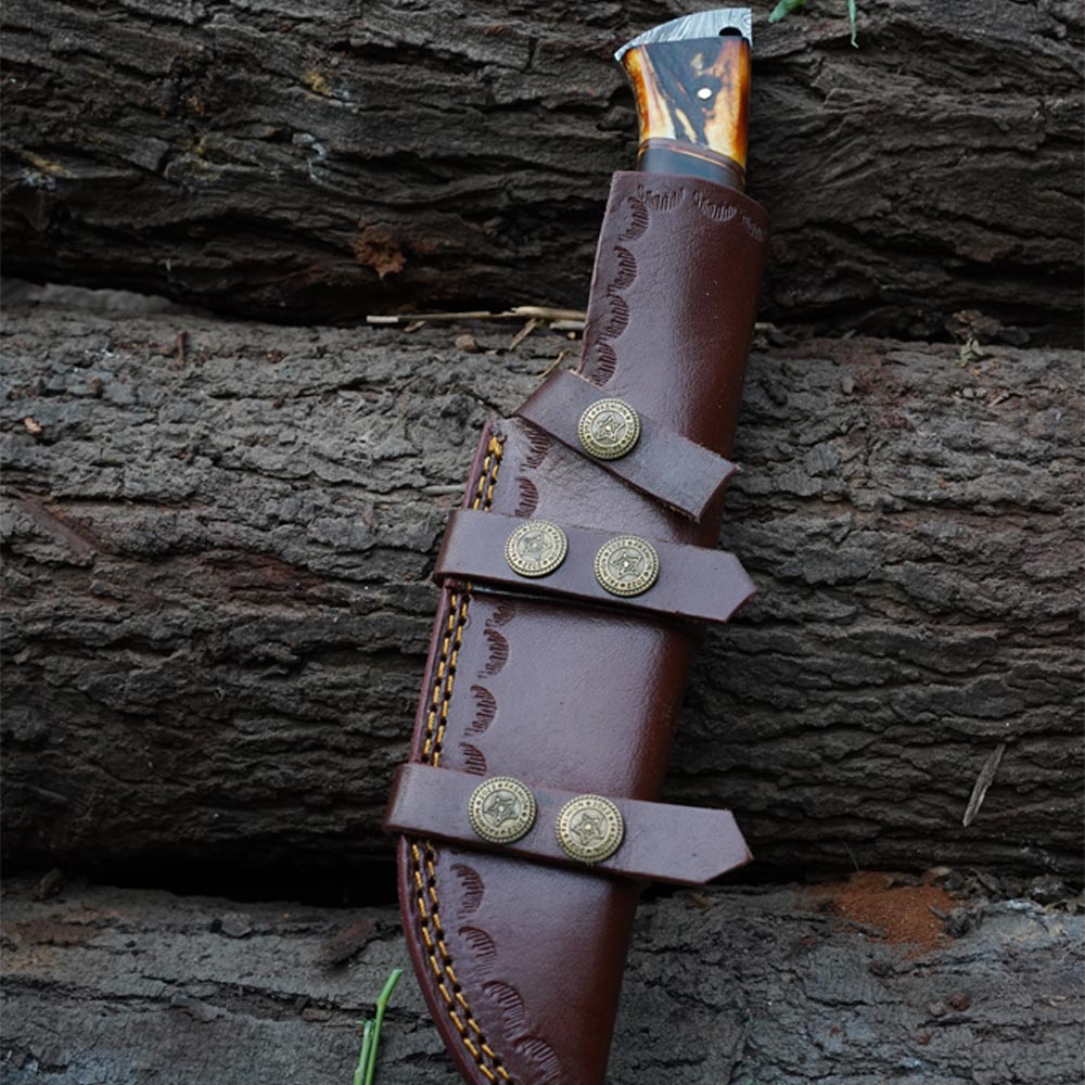 Hand Forged Full Tang Damascus Steel Hunting Knife with Gut Hook ...