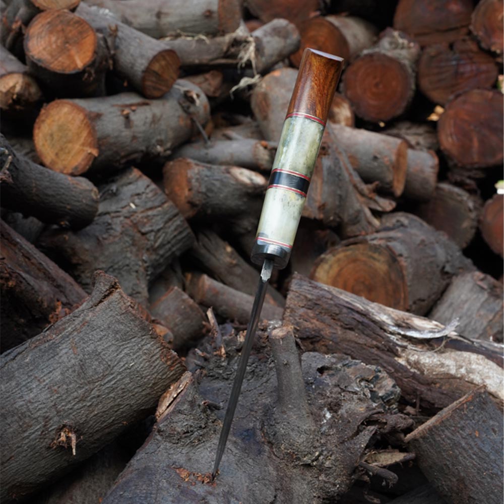 Hand Forged Damascus Steel Hunting Knife with Wood and Camel Bone and ...