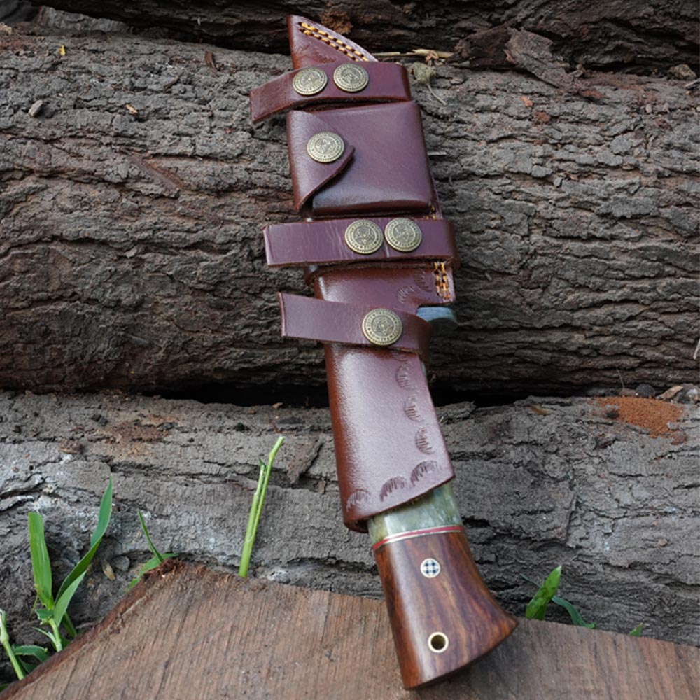 Hand Forged Damascus Steel Hunting Knife with Wood and Camel Bone and ...