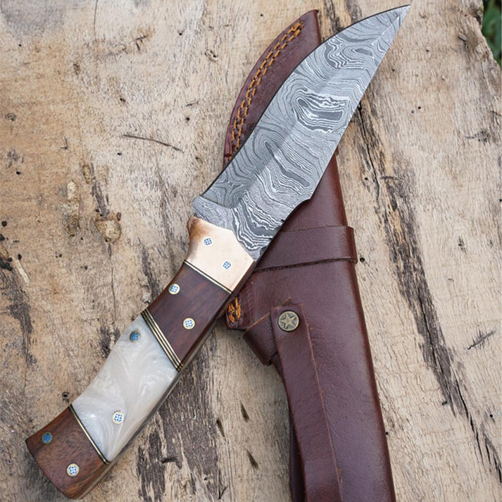 Hand Forged Damascus Steel Hunting Knife with Leather Sheath | Georgian Blades