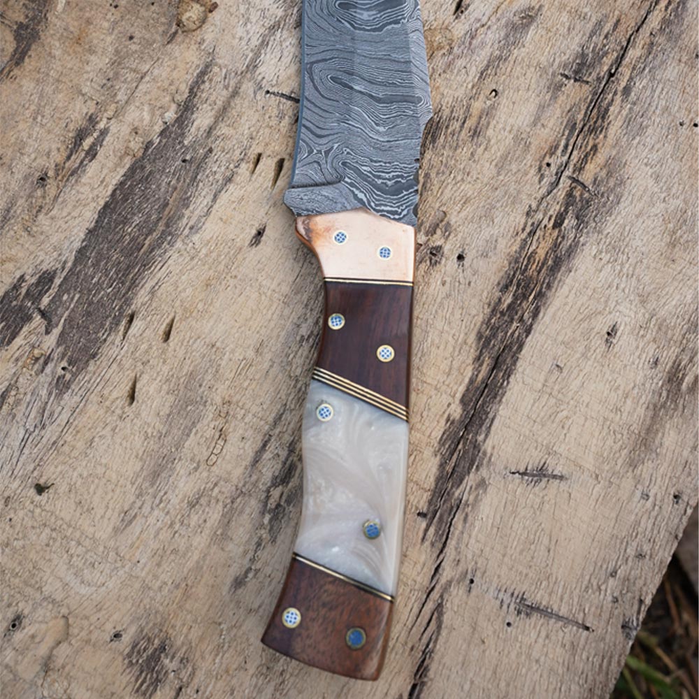 Hand Forged Damascus Steel Hunting Knife with Leather Sheath | Georgian ...