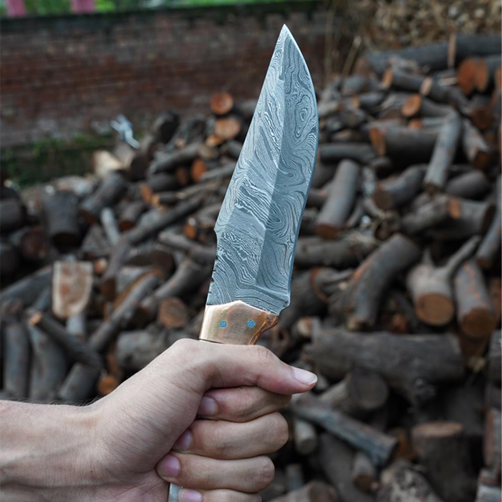 Hand Forged Damascus Steel Hunting Knife with Leather Sheath | Georgian ...